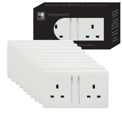 Trendi 2 Gang 13 Amp Switched Plug Socket White Trade Pack (x10)