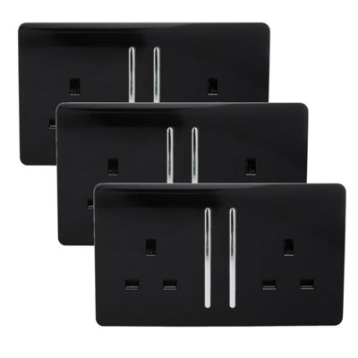 TRENDI 2 GANG ARTISTIC MODERN GLOSSY 13 AMP SWITCHED TACTILE PLUG ...