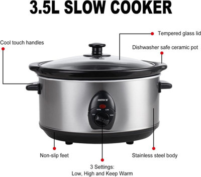 Trendi 3.5 Litre Stainless Steel Slow Cooker with 3 Cooking Settings ...