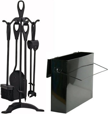 Trendi Fireside Ash Carrier Metal Hot Tidy Box Container with 5Pc Cast ...