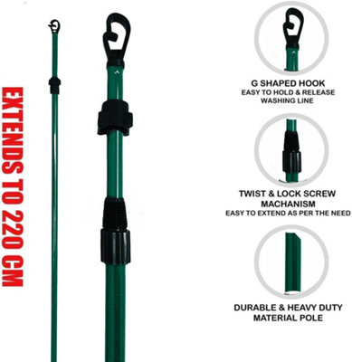 Trendi Galvanised Washing Line Prop, Extendable Outdoor Pole, Clothes ...