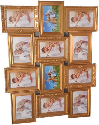 Trendi Large Multi Aperture Photo Frame for 12 6 x 4 Photos Gold Photo