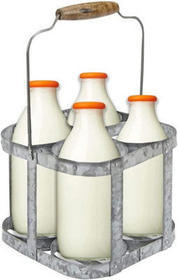 Trendi Milk Bottle Holder Galvanized 4 Milk Bottles Doorstep Crate ...