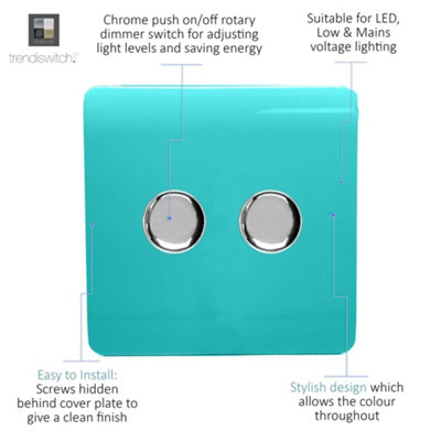 Trendi Switch 2 Gang 1 or 2 way 150w Rotary LED Dimmer Light Switch in ...