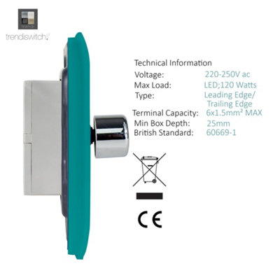 Trendi Switch 2 Gang 1 or 2 way 150w Rotary LED Dimmer Light Switch in ...