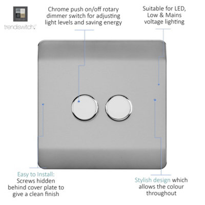 Trendi Switch 2 Gang 1 or 2 way 150w Rotary LED Dimmer Light Switch in ...