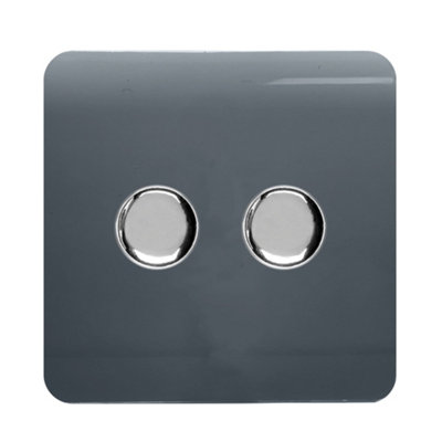 Trendi Switch 2 Gang 1 or 2 way 150w Rotary LED Dimmer Light Switch in ...