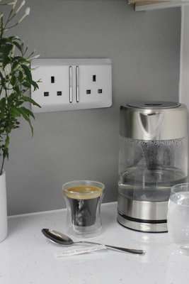 Trendi Switch 2 Gang Brushed Steel Double Plug Socket Modern Designer ...