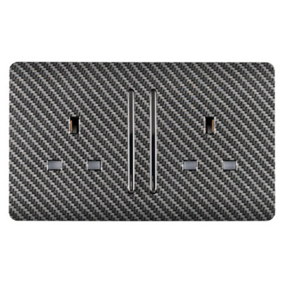 Trendi Switch 2 Gang Carbon Fibre Double Plug Socket Modern Designer ...