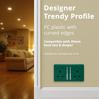 Trendi Switch 2 Gang Dark Green Double Plug Socket Modern Designer ...