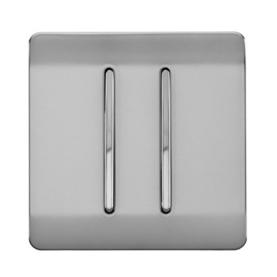 Trendiswitch BRUSHED STEEL 2 Gang 1 or 2 way Light Switch | DIY at B&Q