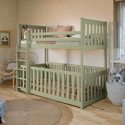 Trendy Olive Wooden Bunk Bed Cris with Cot Bed W98cm - Nature-Inspired ...