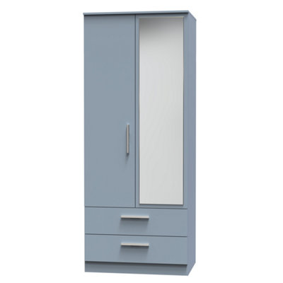 Trent 2 Door 2 Drawer Mirrored Robe in Denim (Ready Assembled)