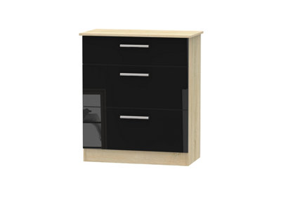Trent 3 Drawer Deep Chest of Drawers in Black & Black Matt (Ready ...