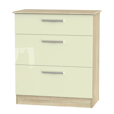 Trent 3 Drawer Deep Chest of Drawers in Cream & Bardolino Oak (Ready ...