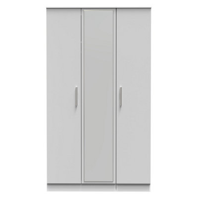 Trent Tall Triple Mirrored Wardrobe in Grey & White (Ready Assembled)