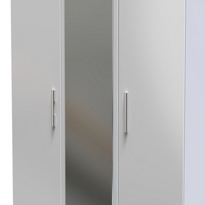 Trent Tall Triple Mirrored Wardrobe in Grey & White (Ready Assembled)