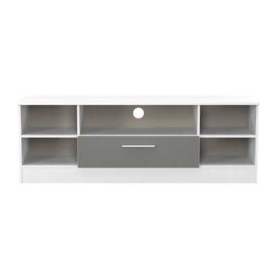Trent Wide open TV unit in Dusk Grey & White Matt (Ready Assembled)