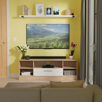 Trent Wide open TV unit in White Matt & Black Matt (Ready Assembled)