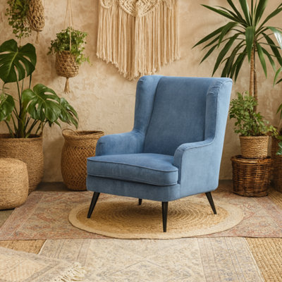 Trenton Blue Velvet High-Back Wing Armchair