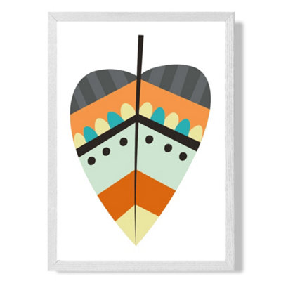 Tribal Leaf Art Print with White Frame SIZE: A4