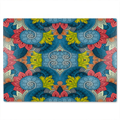 Tribal Pattern Ethnic Glass Chopping Board