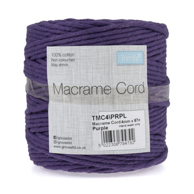 Trim: Macramé Cord: Cotton: 87m x 4mm: 0.5kg: Purple