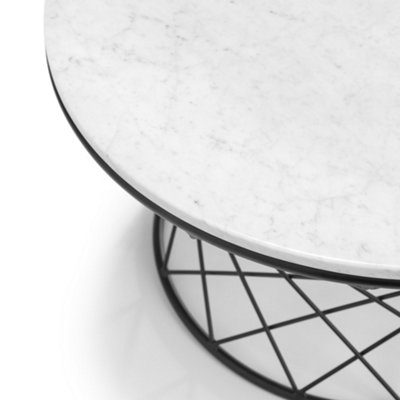 Trinity Round White Marble Coffee Table With Metal Base, Real Solid ...