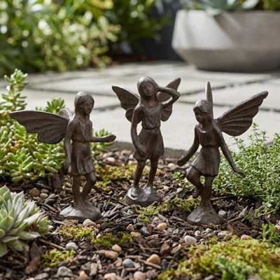 Trio Cast Iron Standing Fairies