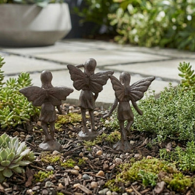 Trio Cast Iron Standing Fairies