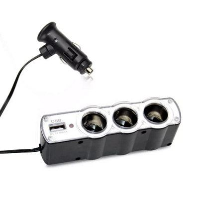 Triple Car Cigarette Lighter Socket 12V Female Extension Splitter USB ...