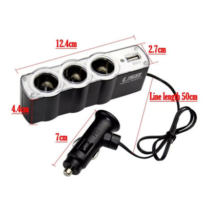 Triple Car Cigarette Lighter Socket 12V Female Extension Splitter USB ...