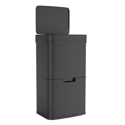 Triple Compartment Black 62L Sensor Bin Recycle Waste