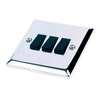 Triple Light Switch Polished Chrome 3 Gang 2 Way Bright Mirror Electric ...