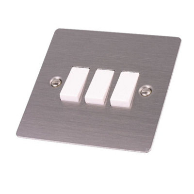 Triple Wall Light Switch 3 Gang 2 Way Flat Plate Satin Brushed ...