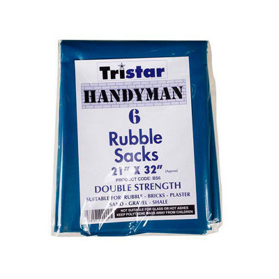 TRISTAR BLUE DOUBLE STRENGTH RUBBLE SACKS BUILDERS BAG 6PK ONE COLOUR ...