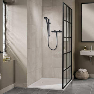 Triton Dene Matt Black Cool Touch Thermostatic Bar Mixer Shower + Riser ...