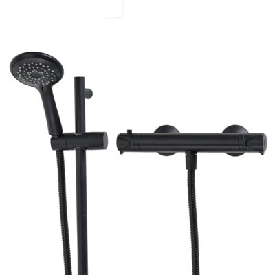 Triton Dene Matt Black Cool Touch Thermostatic Bar Mixer Shower + Riser ...