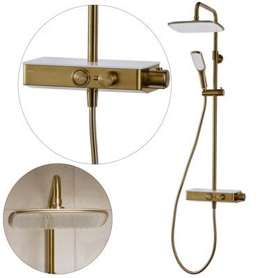 Triton Push Button Thermostatic Bar Mixer Shower Brushed Brass Riser ...