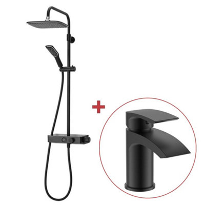 Triton Push Button Thermostatic Bar Mixer Shower Matte Black Riser Rail ...