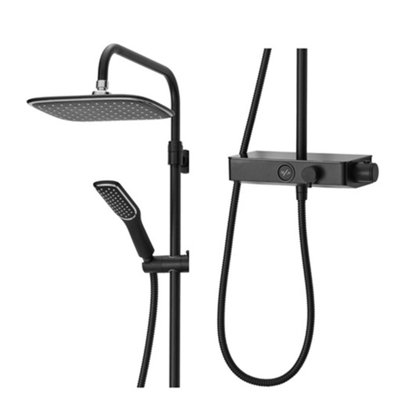 Triton Push Button Thermostatic Bar Mixer Shower Matte Black Riser Rail ...