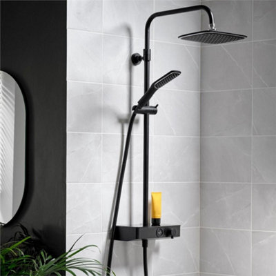 Triton Push Button Thermostatic Bar Mixer Shower Matte Black Riser Rail ...