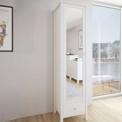 Tromso Wardrobe with 1 Mirror Door 1 Drawer in White