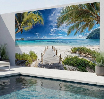 Tropical Beach Shore Garden Mural Waterproof Outdoor Tapestry Seaside ...