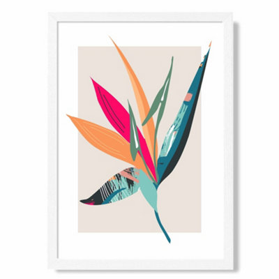 Tropical Flower Blue and Pink Boho Botanical Poster with Hanger / 33cm ...