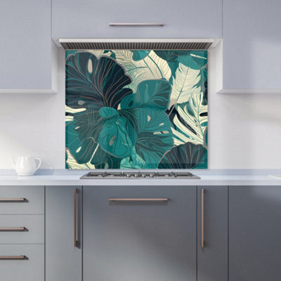 Tropical Green Leaves Premium Glass Kitchen Splashback W600mm x H600mm