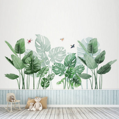 Tropical Green Leaves Wall Stickers, Decorative Rainforest Decals for ...