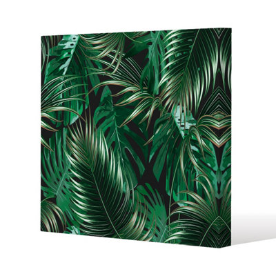 Tropical Leaves on Black (Canvas Print) / 90 x 90 x 4cm