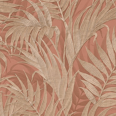 Tropical Palm Leaf Brown Wallpaper Design ID Textured Paste The Wall ...