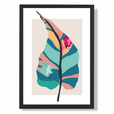 Tropical Plant Blue and Pink Boho Botanical Medium Poster with Black ...